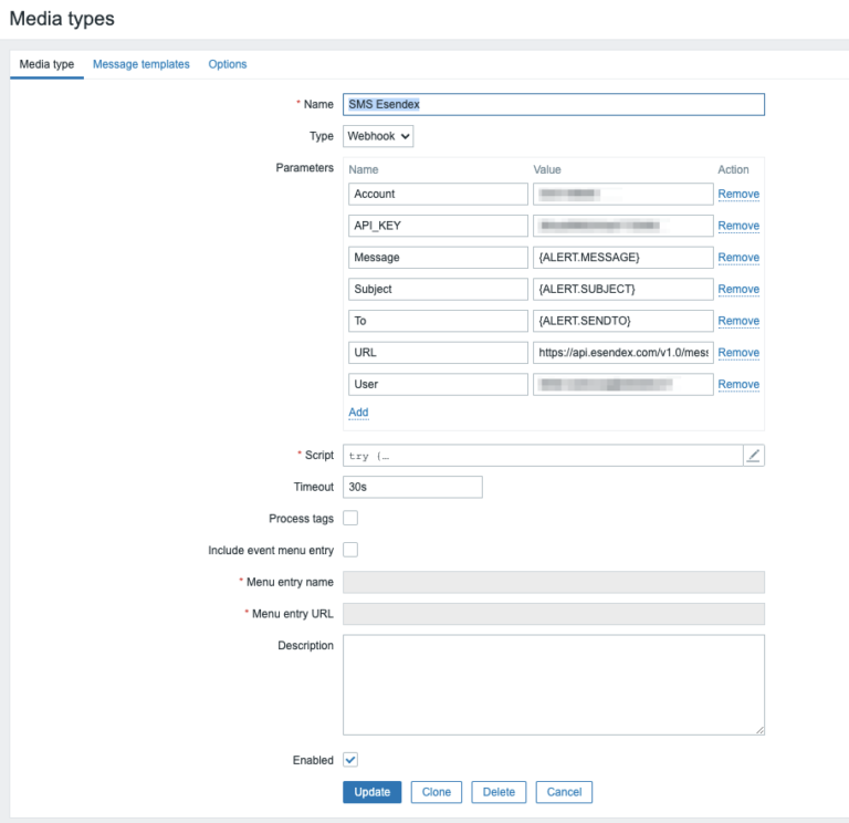 Using Esendex API to send SMS with Zabbix (Webhook) – Benjamin Lafois's blog